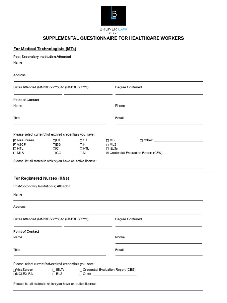 Healthcare Workers Supplemental Questionnaire | PDF