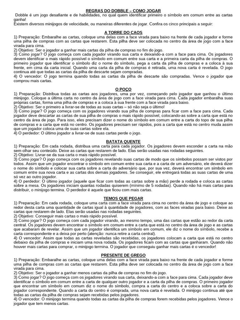 Regras Dobble | PDF | Jogos