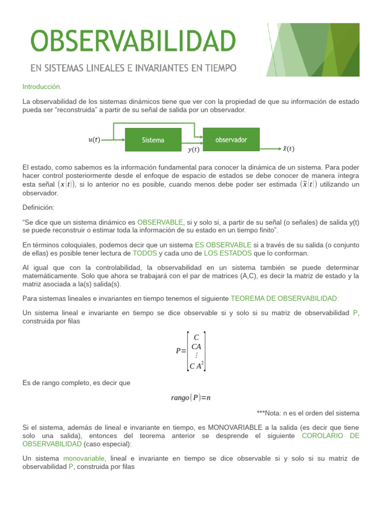 Control - Propiedad de Observabilidad | PDF | Matriz (Matemáticas ...