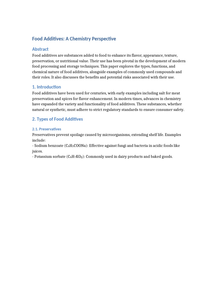 Food Additives Chemistry Project | PDF