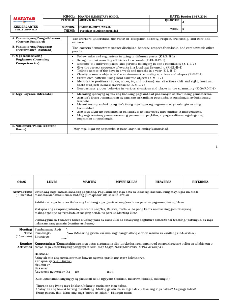 LE Kindergarten Q2 Week3 | PDF