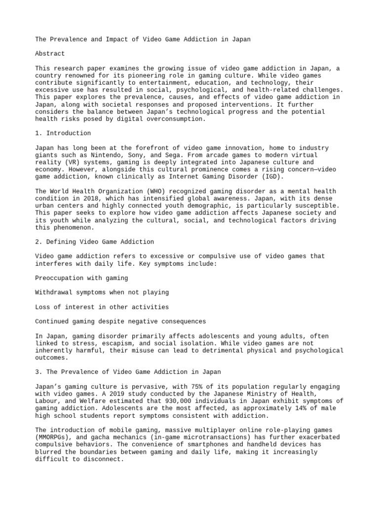 Video Game Addiction in Japan: Impact & Causes | PDF | Video Games ...