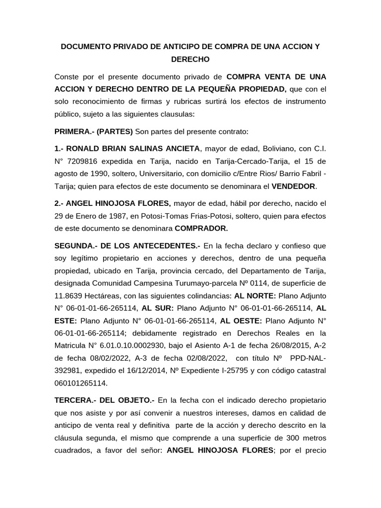 Documento de Anticipo Pre Venta Lote | PDF