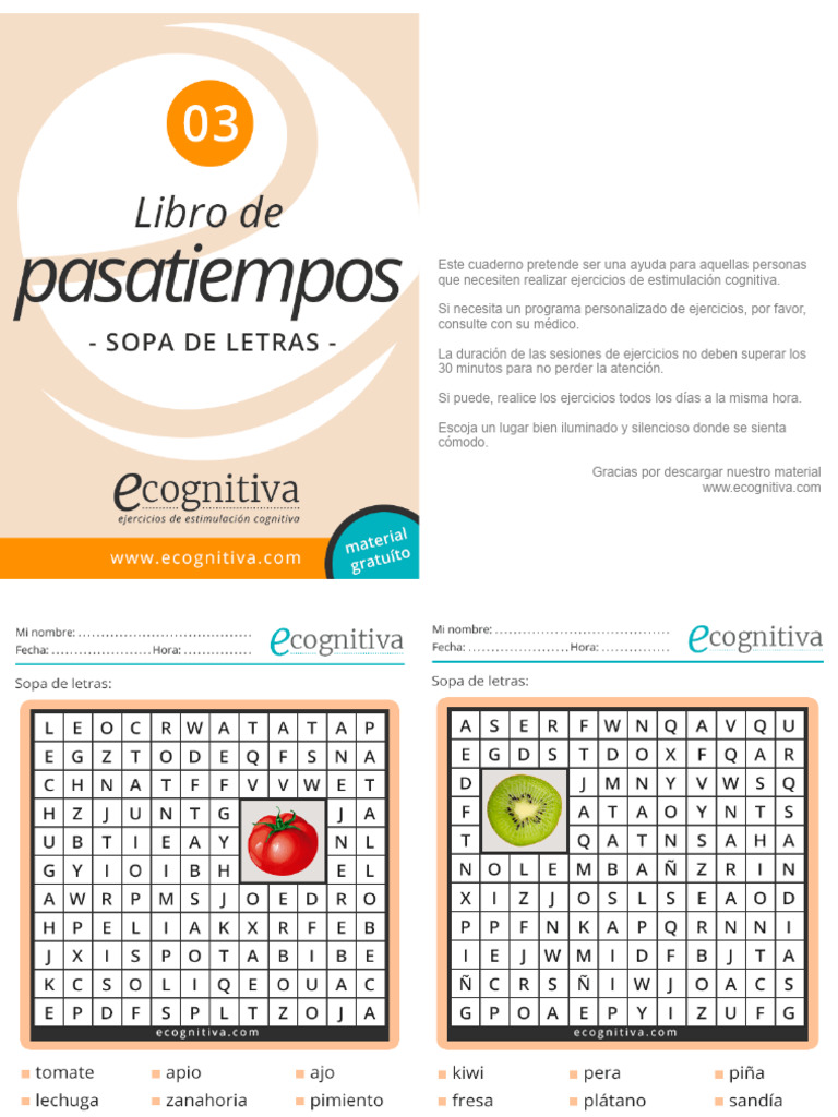 03 Sopa Letras Pasatiempos Ecognitiva | PDF