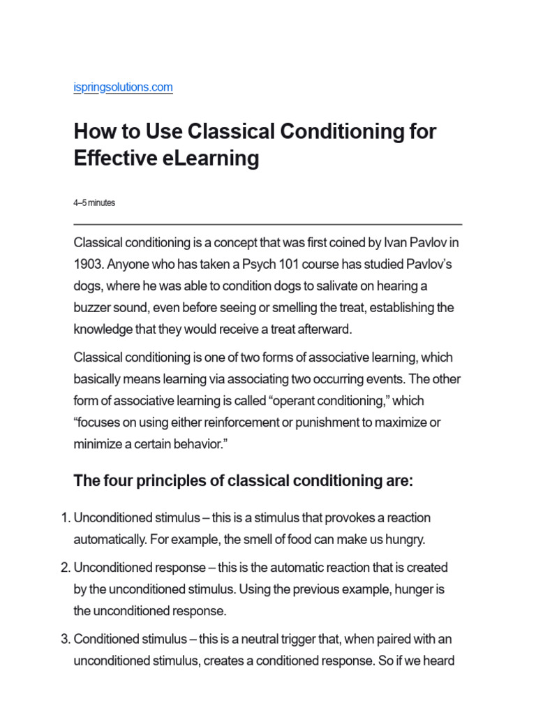 Classical Conditioning in eLearning | PDF | Classical Conditioning | Learning