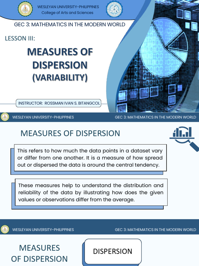 Lesson 7- Measures of Dispersion-statistics and Data | PDF | Standard ...