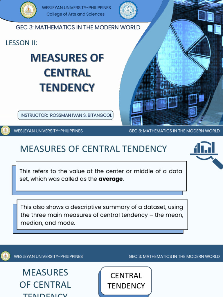 Lesson 6 Statistics and Data - Measures of Central Tendency | PDF ...