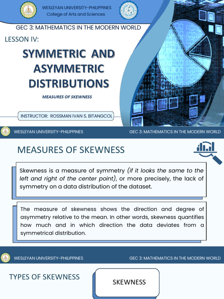 Lesson 8 - Measures of Skewness - Statistics and Data | PDF | Skewness | Statistical Analysis