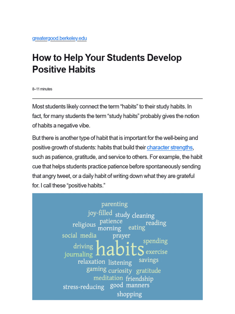 How To Help Your Students Develop Positive Habit | PDF | Habits | Self ...