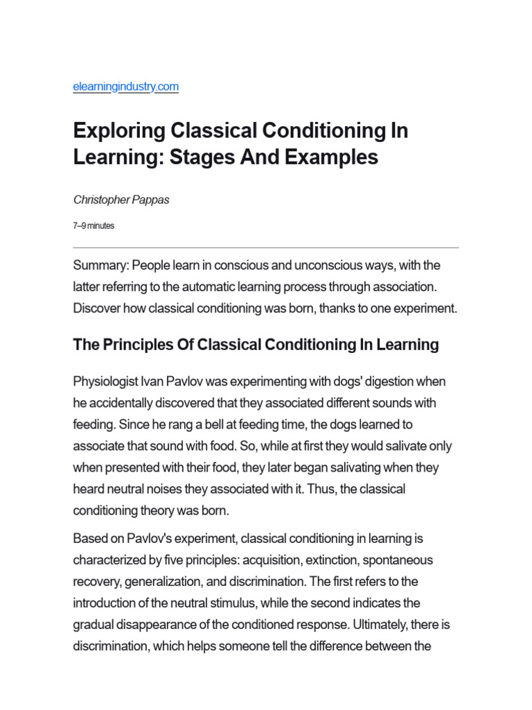 Exploring Classical Conditioning in Learning: Stages and Examples | PDF ...