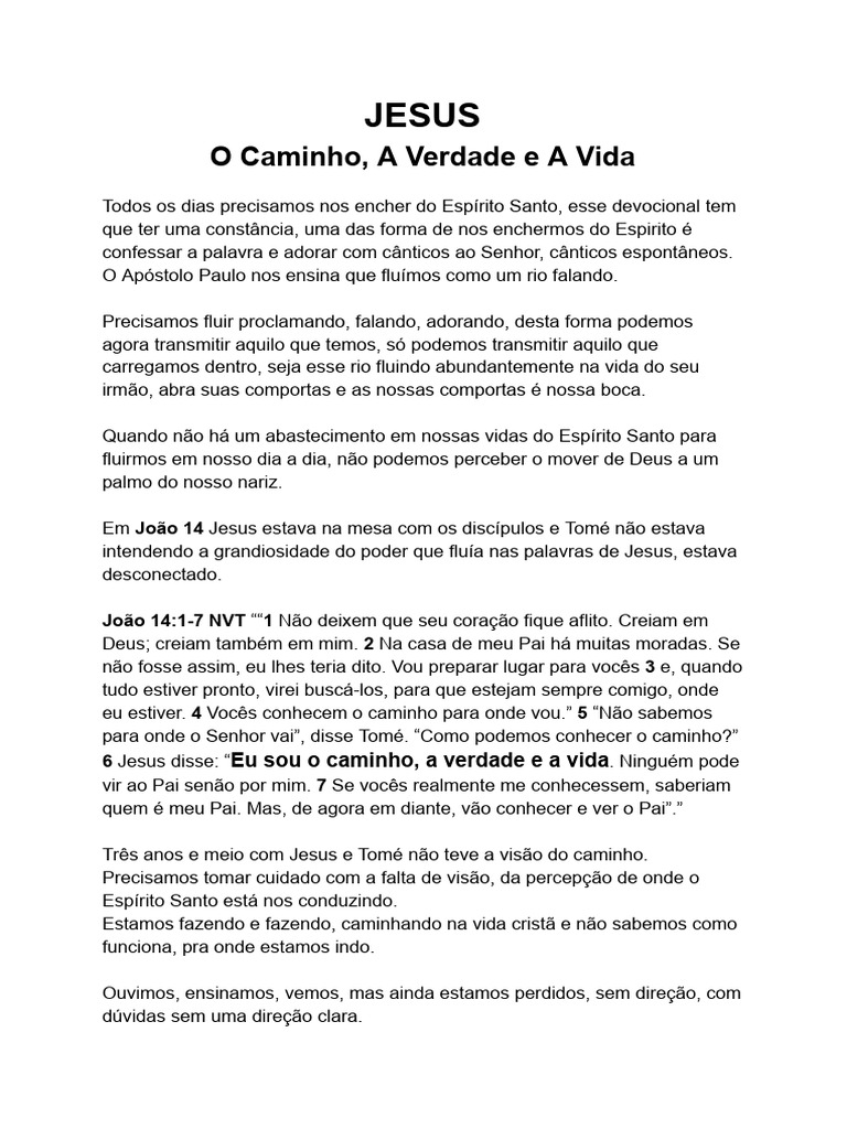Jesus o Caminho, A Verdade É A Vida | PDF | Jesus | Espírito Santo ...