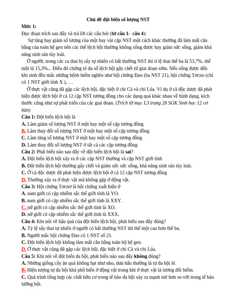 ĐỘT BIẾN SỐ LƯỢNG NST | PDF