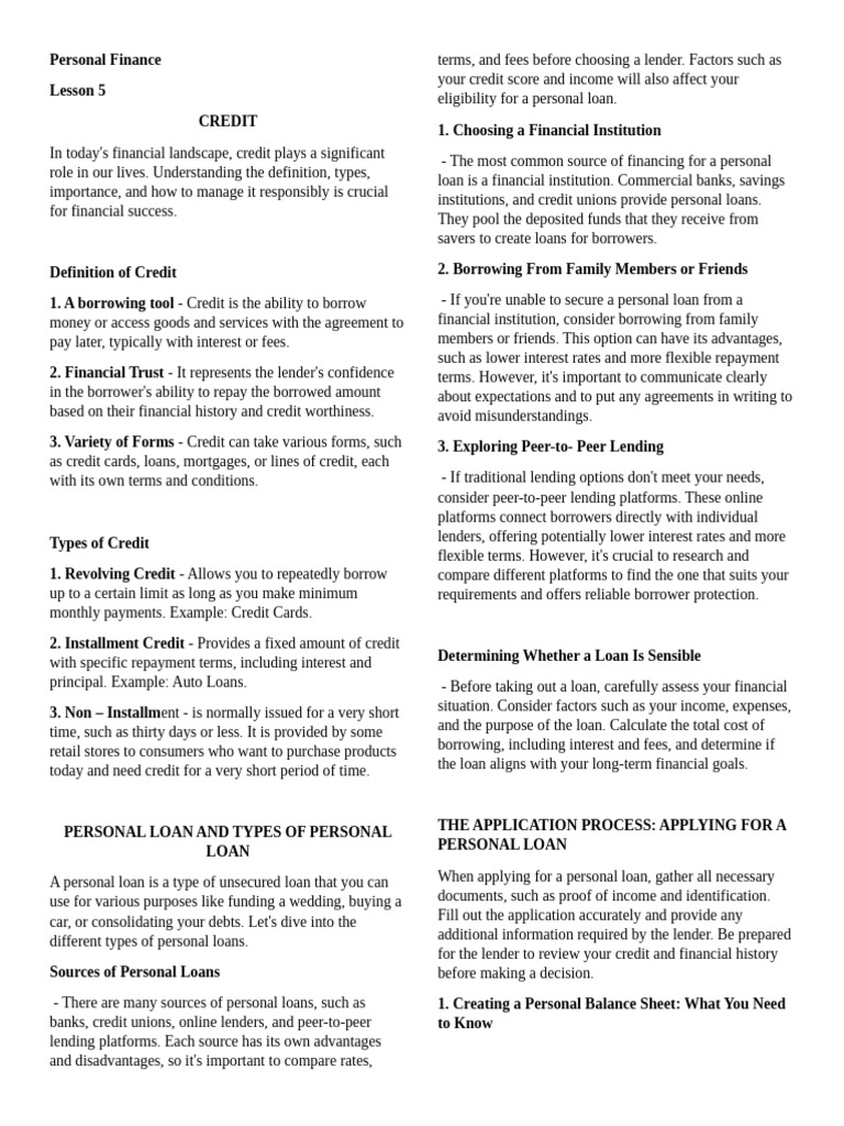 Perfin Lesson 5 7 (Reviewer) | PDF | Loans | Finance & Money Management