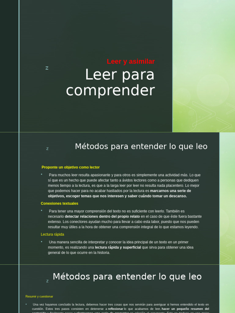 Leer para Comprender Power Point | PDF | Lectura veloz | Ciencia cognitiva