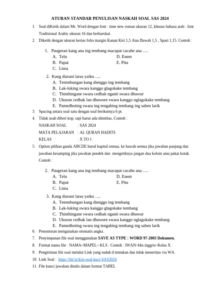 Aturan Standar Penulisan Naskah Soal Sas 2024 | PDF