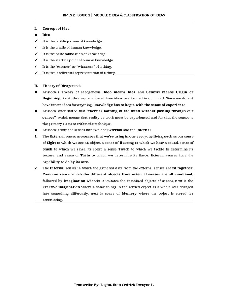 Logic Module 2 Reviewer Pdf Senses Idea