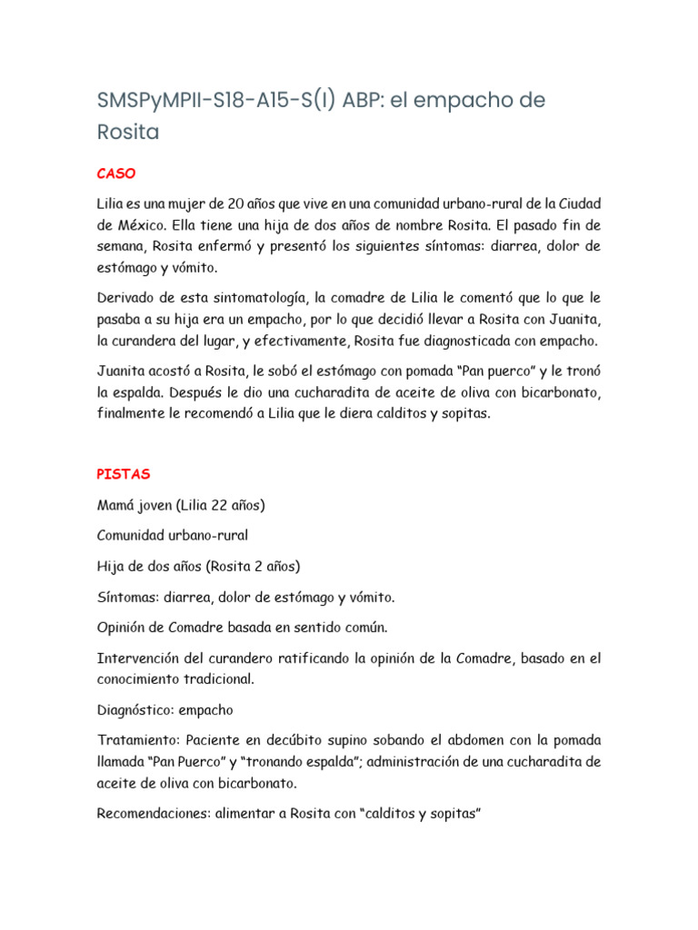 Tratamiento del empacho en Rosita | PDF | Indigestión | Medicina