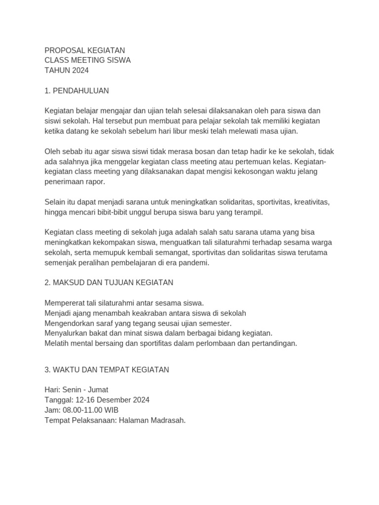 Proposal Class Meeting Siswa 2024 | PDF