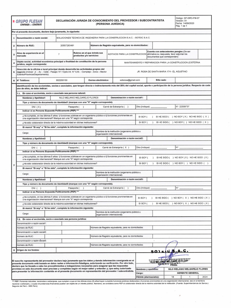 Dj de Conocimiento Del Proveedor | PDF