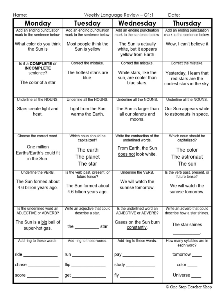 Weekly Language Review Q1:1 Answer Key | PDF | Verb | Grammatical Tense