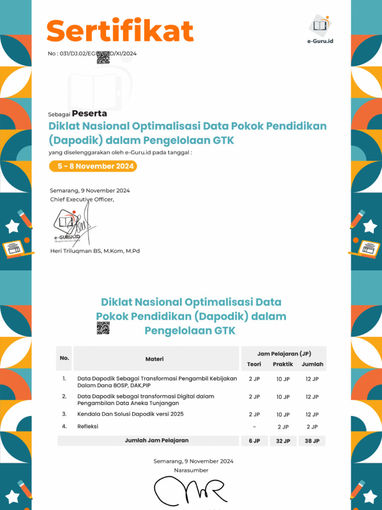 Asep Zainal Arifin, A.pd.I - Diklat Nasional 38JP - Optimalisasi Data Pokok Pendidikan (Dapodik ...