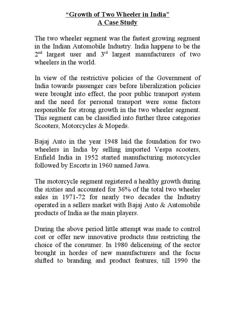 "Growth of Two Wheeler in India" A Case Study: ND RD | PDF | Motorcycle ...