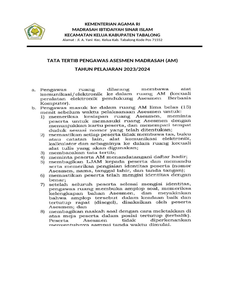Tata Tertib Pengawas AM 2023/2024 | PDF