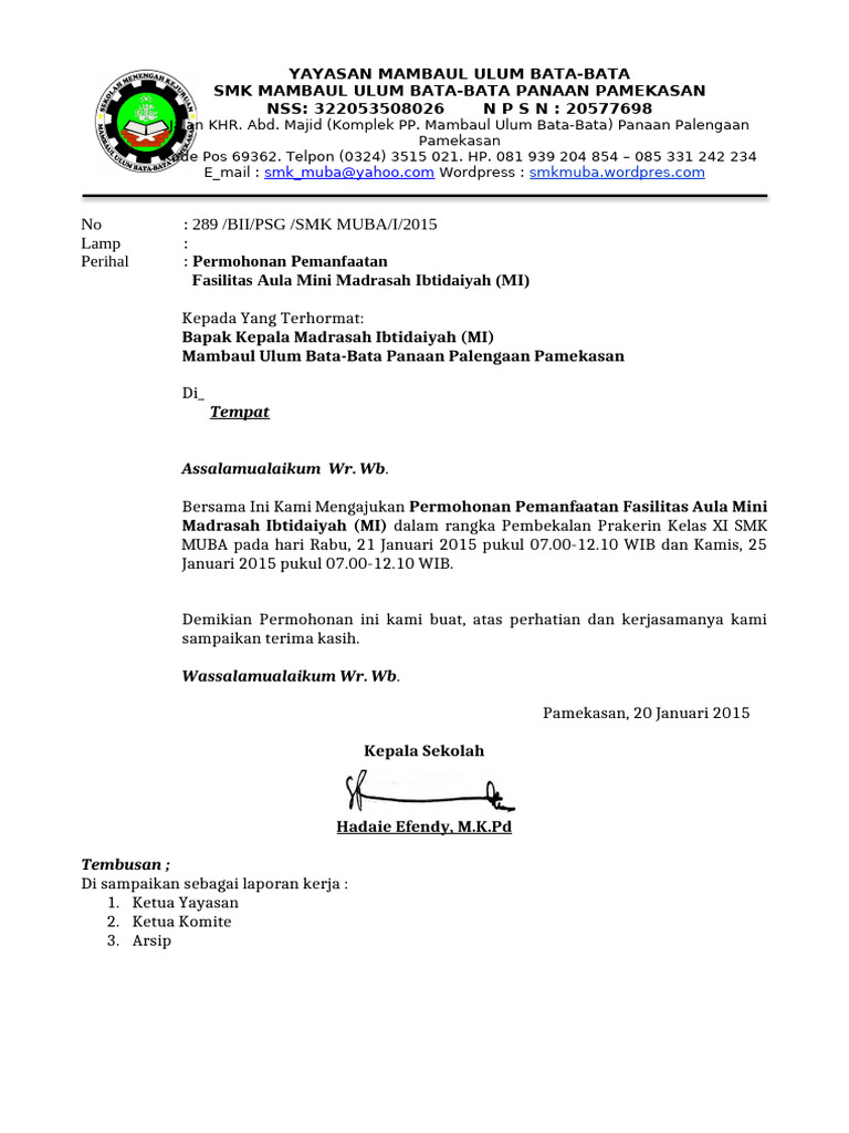 Surat Rekomendasi Penggunaan Laboratorium | PDF