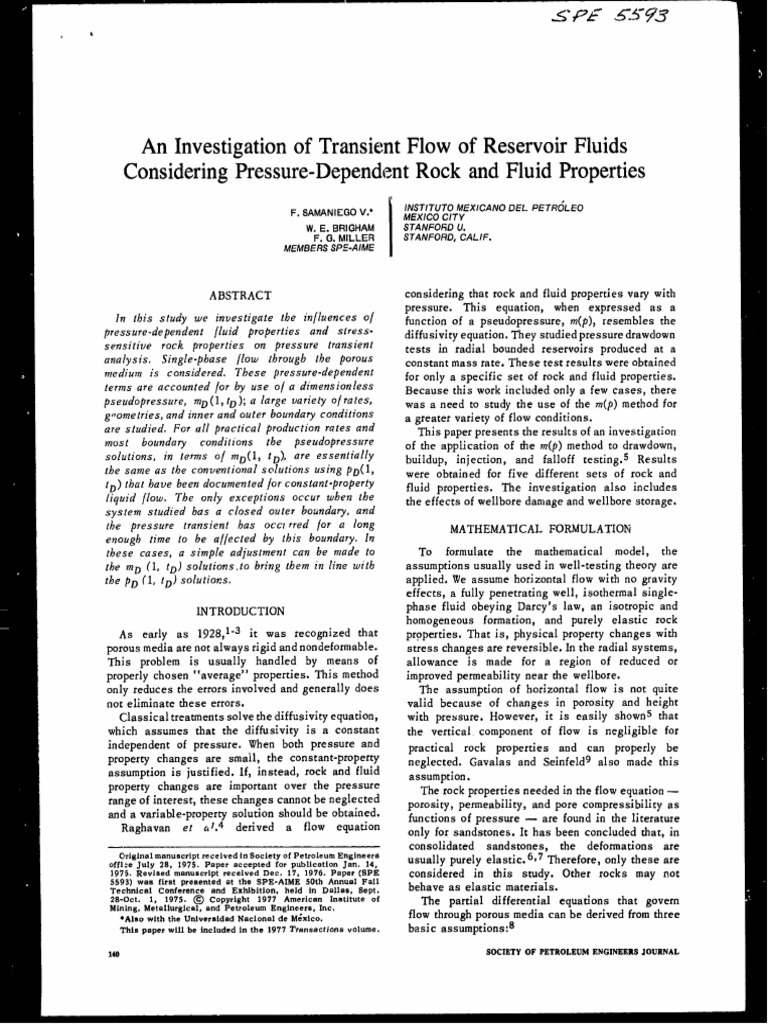 An Investigation of Transient Flow of Reservoir Fluids Cons. | PDF ...