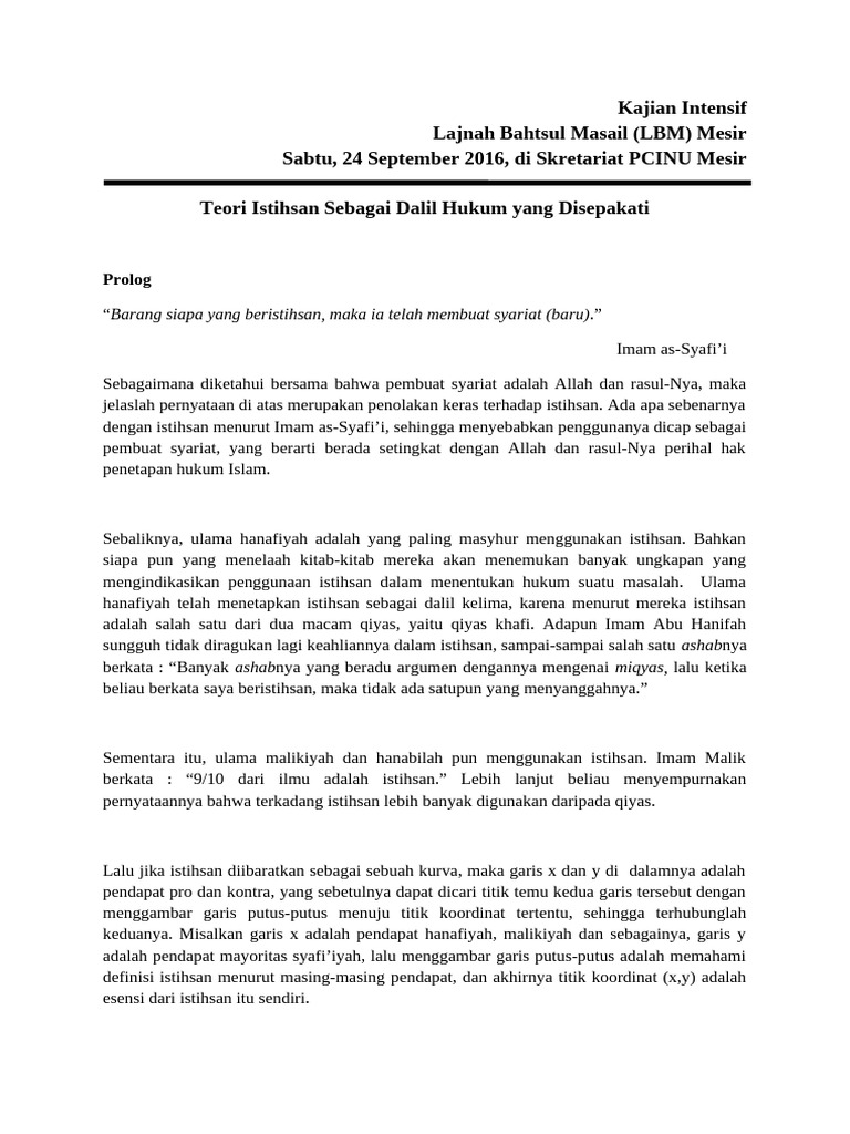 Teori Istihsan Sebagai Dalil Hukum Yang Disepakati Pdf