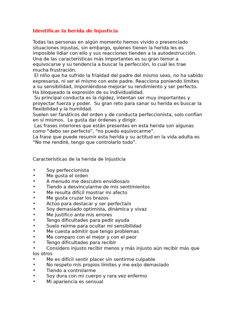 Herida de Injusticia: Perfección y Control | PDF