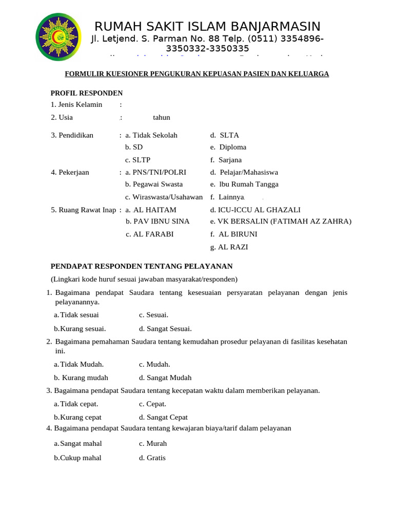 Kuesioner Kepuasan Pasien Dan Keluarga | PDF