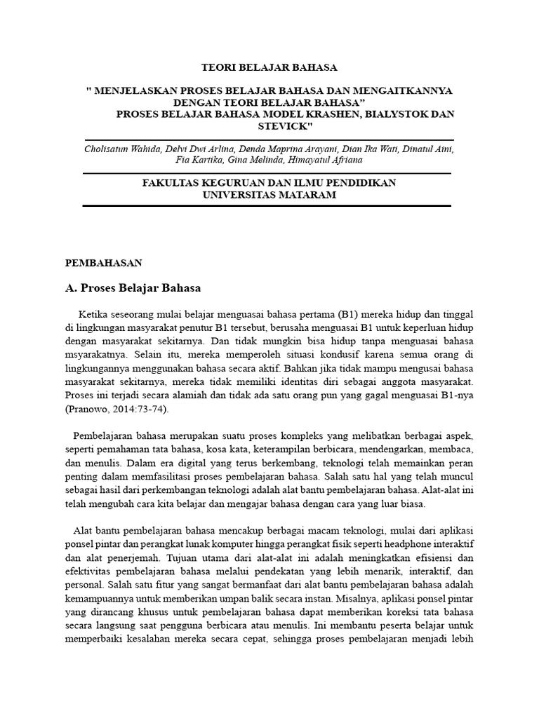 Teori Belajar Bahasa KLP 4.1 | PDF