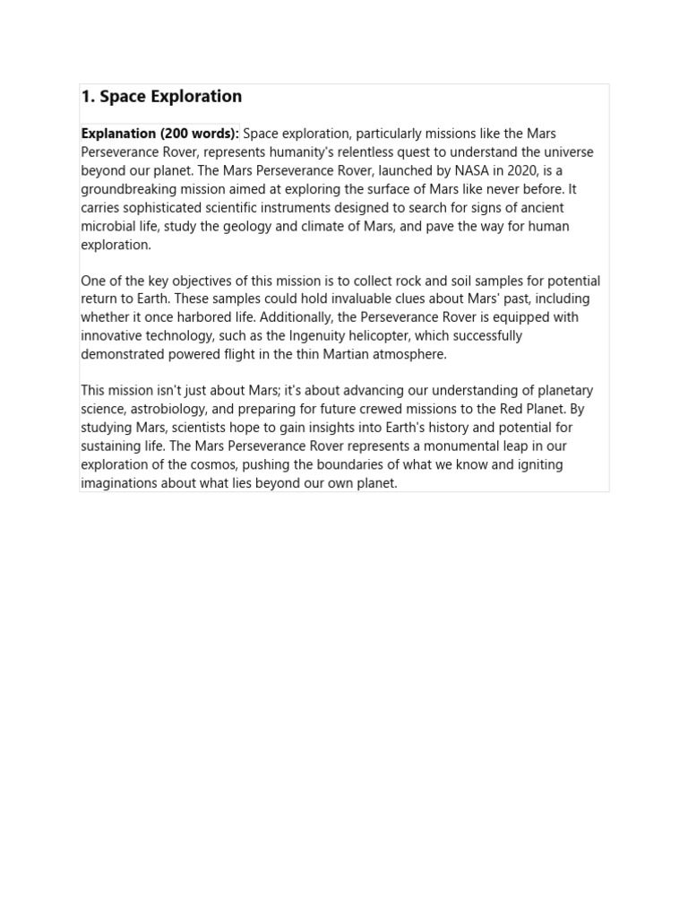 Space Exploration: Explanation (200 Words) | PDF