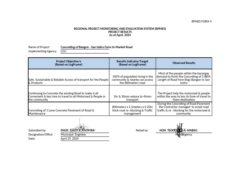 Form-4 San Isidro FMR 2024 | PDF | Road | Infrastructure