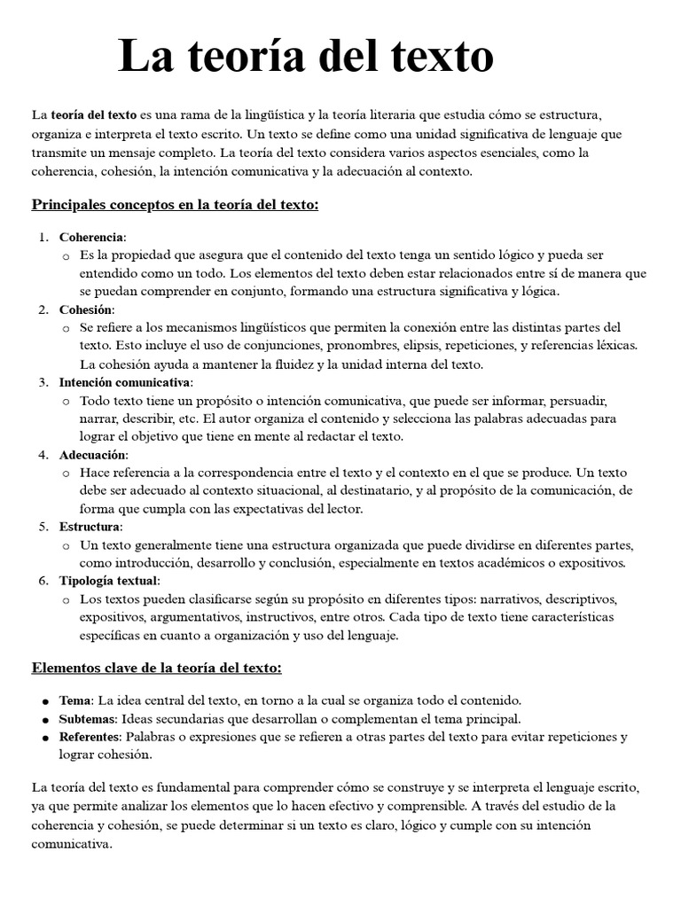 La Teoría Del Texto | PDF | Teoría | Palabra