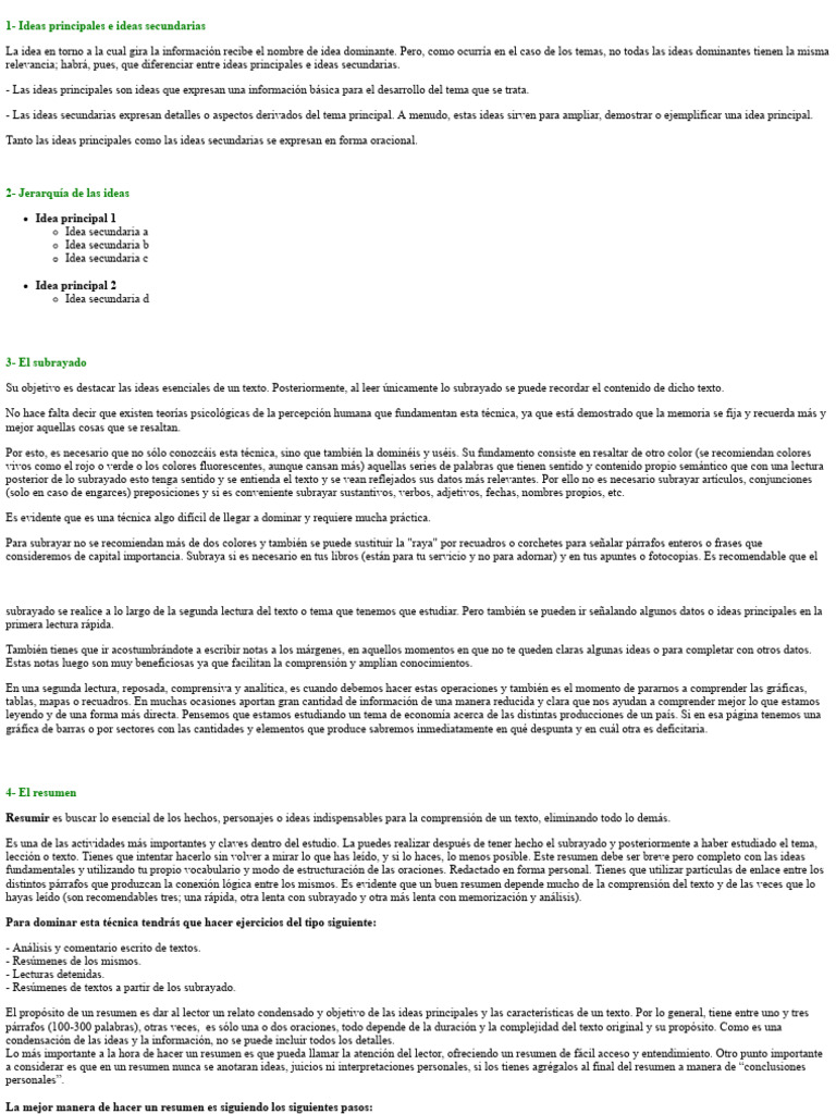 Ideas Principales y Secundarias - Resumen - Subrayado - Apuntes | PDF ...