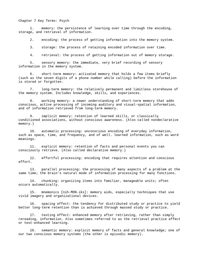 Chapter 7 Key Terms | PDF | Memory | Recall (Memory) Chapter 7 Key Terms | PDF | Memory | Recall (Memory)