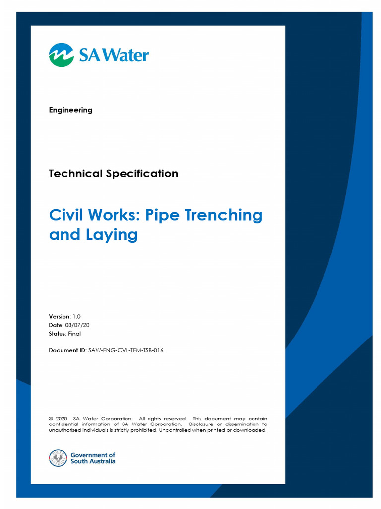 Saw Eng CVL Tem TSB 016 Tech Spec Pipe Trenching | PDF | Specification (Technical Standard)
