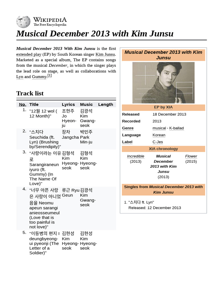 Musical December 2013 With Kim Junsu | PDF