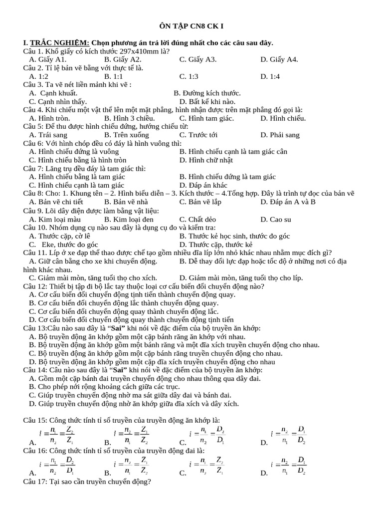 ÔN TẬP CN8 CK I (2024-2025) | PDF