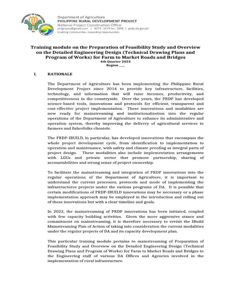 Feasibility Study Training Module | PDF | Per Diem | Economies