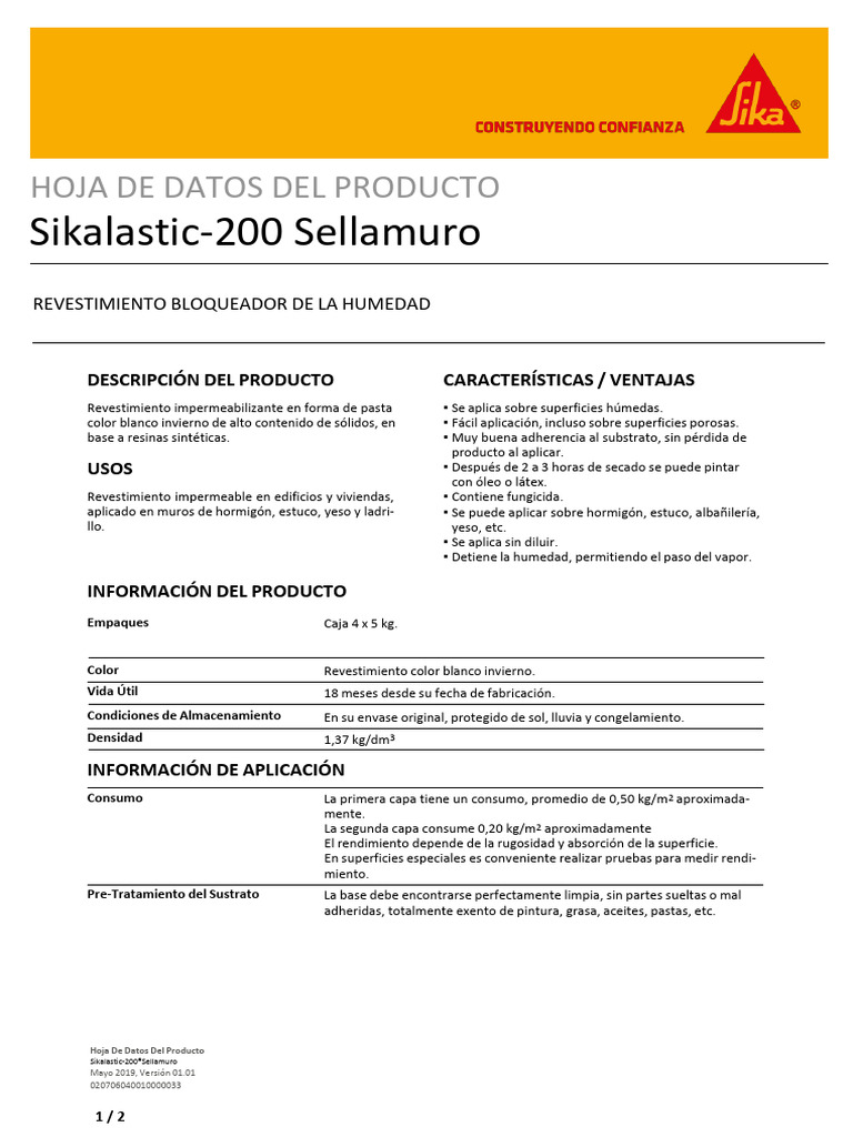 Sikalastic 200 Sellamuro-PE - (04-2019) - 1-1 ES | PDF | Pintar ...