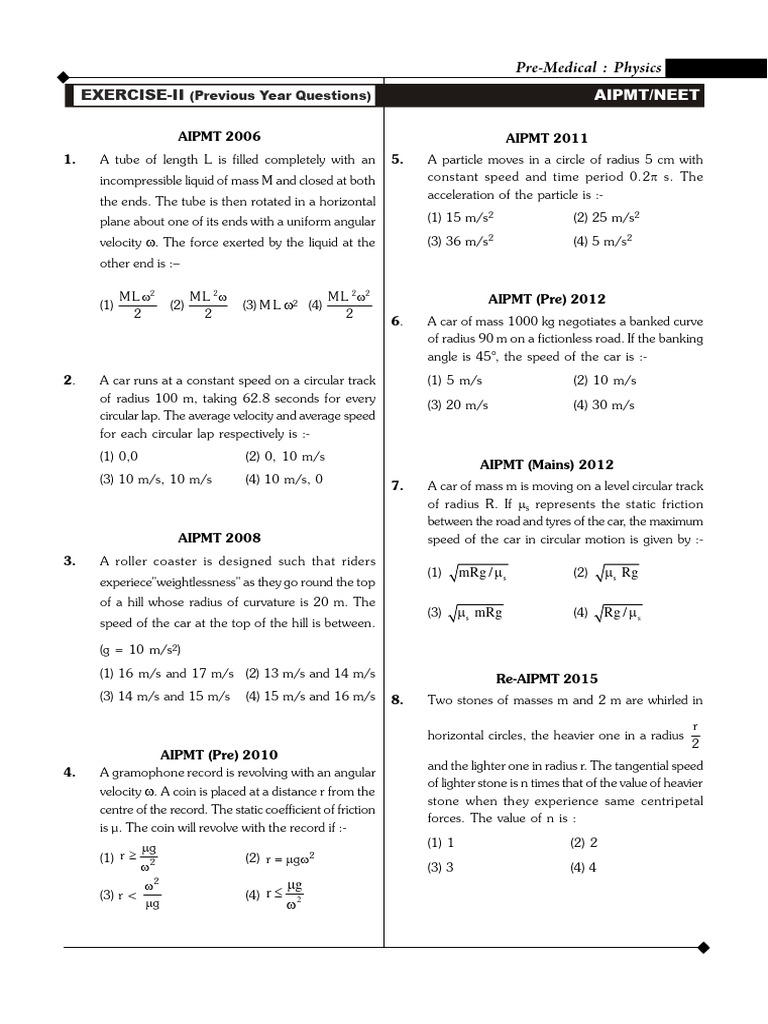 NEET Circular Motion Exercise 02 | PDF | Temporal Rates | Mechanics NEET Circular Motion Exercise 02 | PDF | Temporal Rates | Mechanics