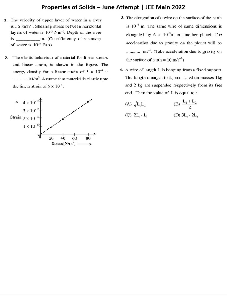 Properties of Solids JEE Main PYQs (2022-2024) | PDF