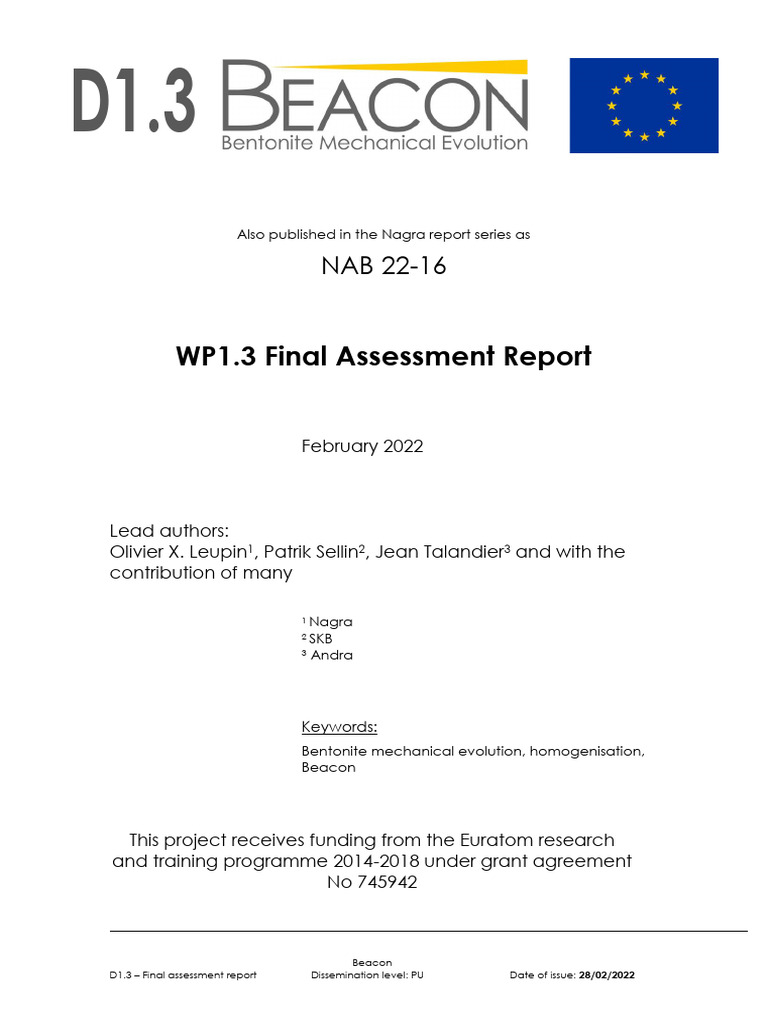 Beacon D1.3 Final Assessment Report - Lesson Learned, Hetero Bentonite | PDF | Density | Safety