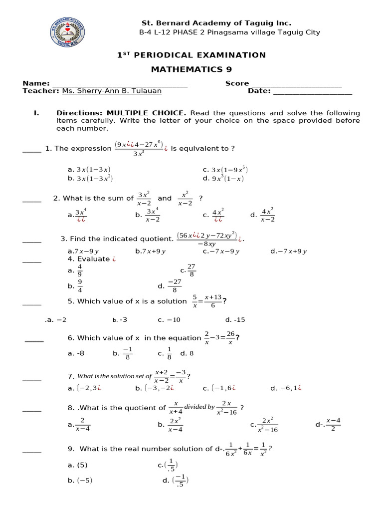 Mathematics 9 Periodic | PDF | Applied Mathematics | Mathematical Analysis Mathematics 9 Periodic | PDF | Applied Mathematics | Mathematical Analysis