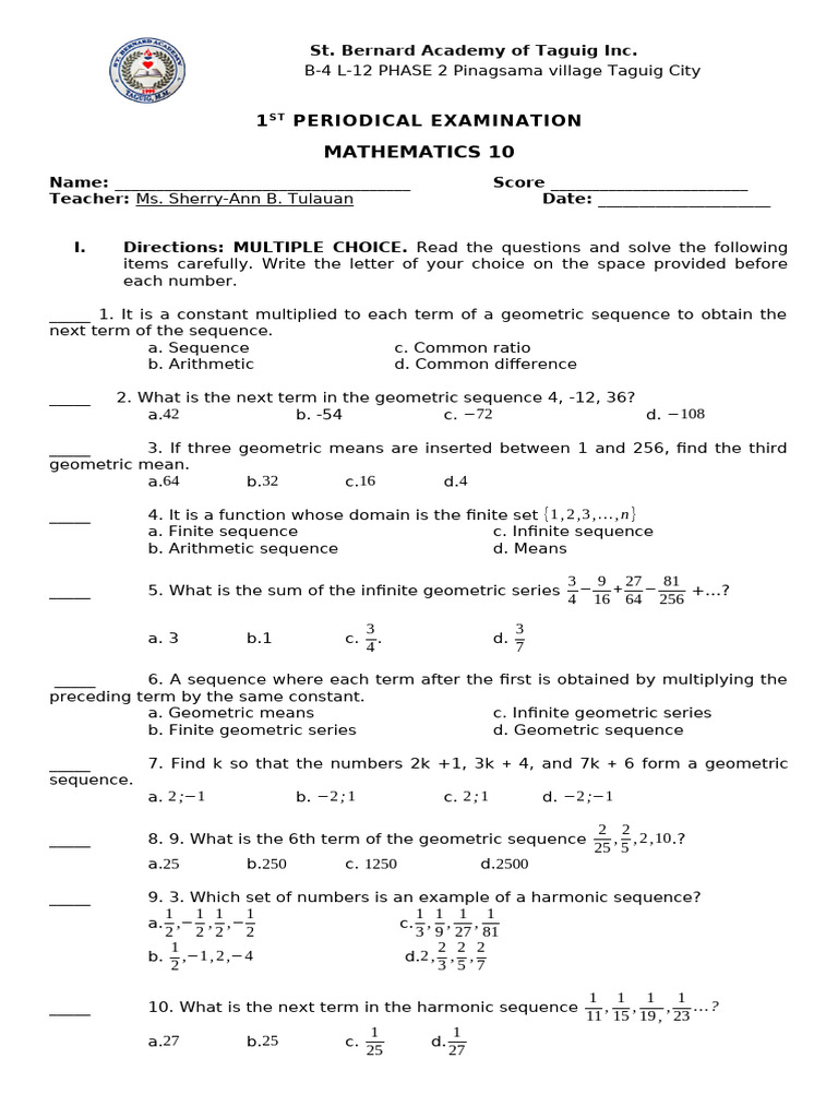 Mathematics 10 Periodic | PDF | Mean | Mathematical Analysis