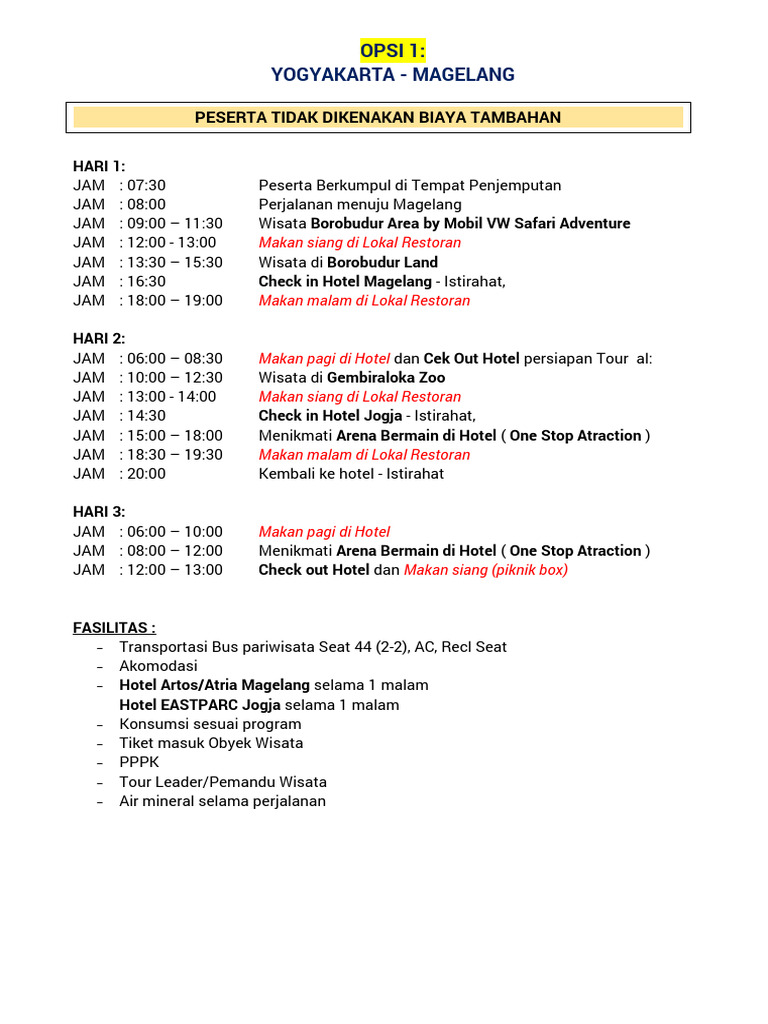 Daftar Tujuan Rekreasi FTI UII 2024 | PDF