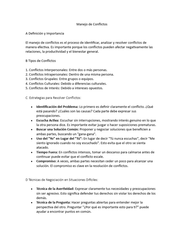 Manejo de Conflictos | PDF | Negociación | Conflicto (proceso)